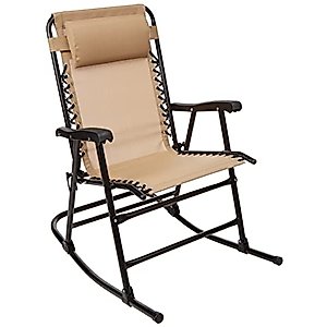 Amazon Basics Outdoor Textilene Zero Gravity Folding Lounge Rocker with Pillow,Alloy Steel, Beige