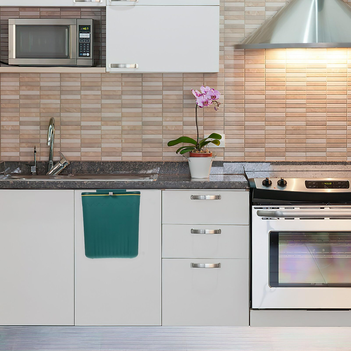 DEARMAMY Hanging Trash Can with Lid Kitchen Compost Bin for Counter Top Under Sink or Wall Mount Large Capacity Garbage Can Wastebasket for Cupboard Bathroom Bedroom