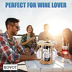 KOVOT Bamboo Countertop Wine Glass Rack – Holds 6 Stemmed Wine Glasses and 1 Wine Bottle – Durable and Reliable Tabletop Centerpiece – Simple But Stylish Wine Glass Holder – Perfect for Home & Bars.