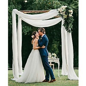 B-COOL White Sheer Backdrop Curtain 10ft by 8ft Chiffon Backdrop Drapes Panels Perfect for Romantic Wedding Decorations