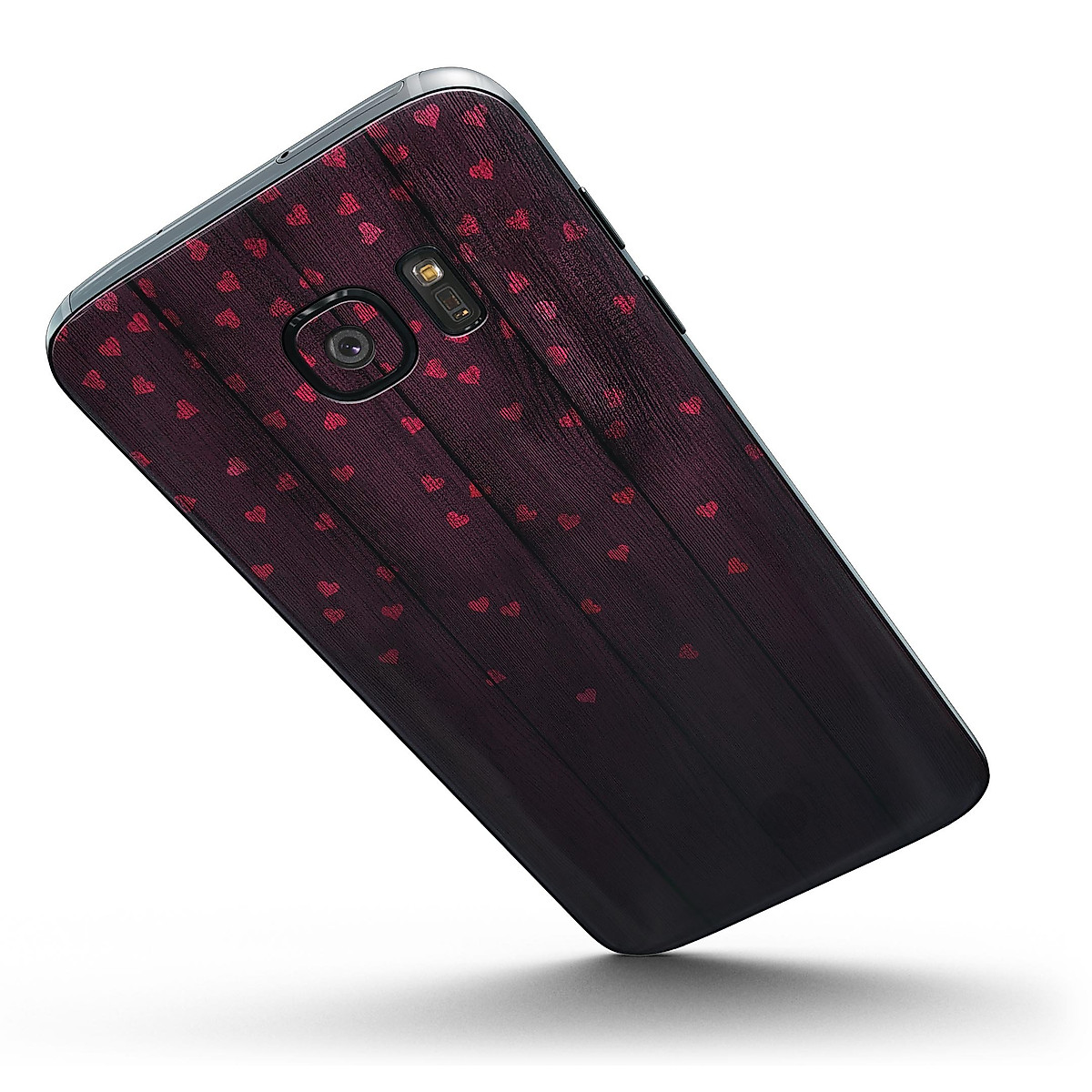 Design Skinz Design Skinz Falling Micro Hearts Over Burgundy Planks of Wood Full-Body Wrap Decal Skin-Kit for The Galaxy S8 Plus