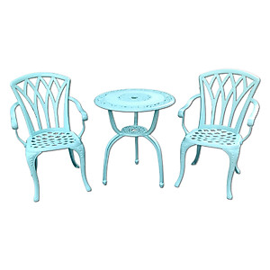 KAILI 3 Piece Bistro Table Set Cast Aluminum Outdoor Patio Furniture with Chair with armrests (Light Blue)