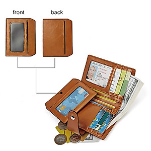 BOSTANTEN Women Leather Wallet RFID Blocking Small Bifold Zipper Pocket Wallet Card Case Purses with ID Window Brown