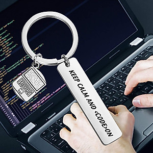 WSNANG Programmer Gift Keep Calm And Code On Keychain Coding Jewelry IT Gift for Software Engineer Student (Code Keychain)