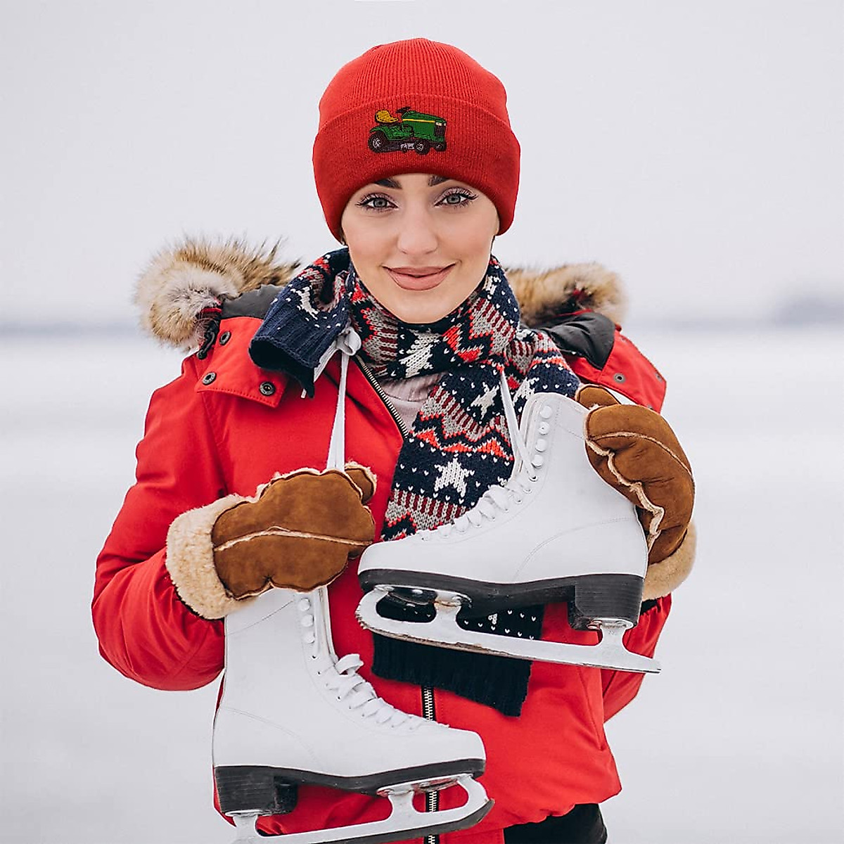 Custom Beanies for Men Riding Lawn Mower A Embroidery Lawnmowers Winter Hats for Women Acrylic Skull Cap 1 Size Royal Blue Personalized Text Here