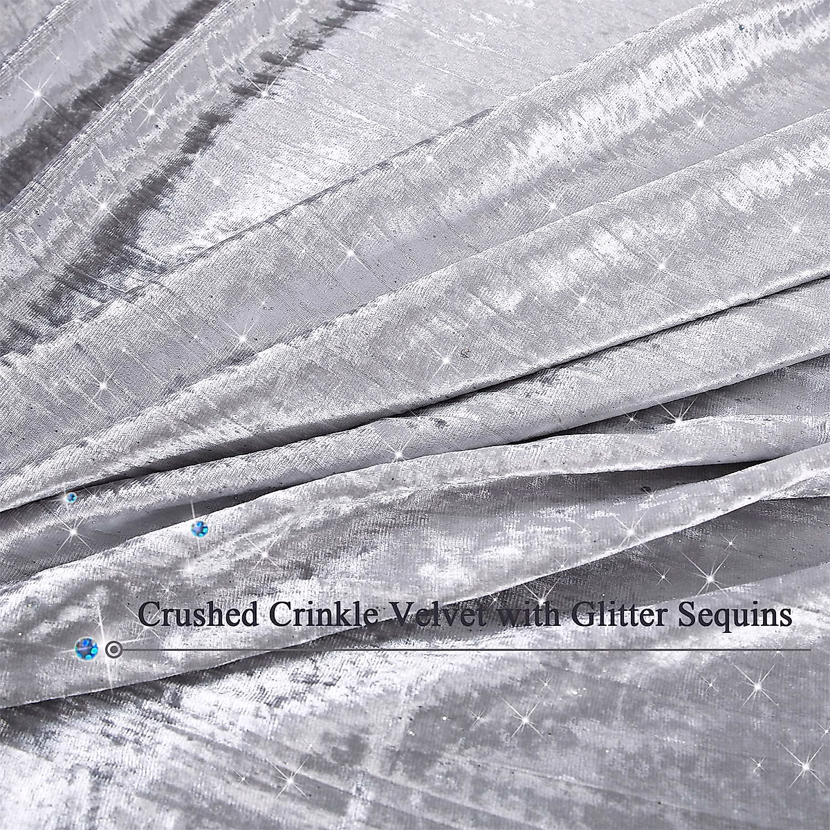 YINFUNG Velvet Duvet Cover Silver Queen Luxury Grey Crushed Velvet Boho Crinkle Light Grey Sequin Glossy Sparkle Glitter Vibrant Textured 90×90 Winter Bedding Set