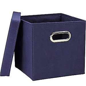 Household Essentials 33-1 Decorative Storage Cube Set with Removable Lids | Navy | 2-Pack