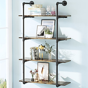 Gezen Industrial Pipe Shelving 31.5in Floating Bookshelf,Wall Mounted Shelves Rustic Floating Shelves, Wall Storage Book Shelves for Living Room, Bedroom, Kitchen (Brown, 2 Tier)