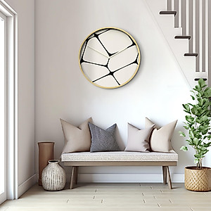 SIGNLEADER 24 Inches Round Wooden Wall Clock Silent Battery Operated, Home Decorative Large Wall Clock, Black & White Pebble Tile Clock Wall Art Decor for Living Room Kitchen Bedroom Office Classroom