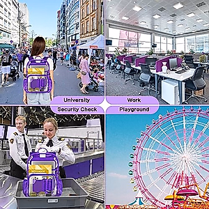 GEAMSAM Clear Backpack, Heavy Duty Transparent Backpack with Reinforced Bottom See Through Bag for College, Travel, Workplace Security - Purple
