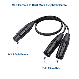 Cable Matters Balanced XLR Splitter Cable 1.5ft / 0.5m, XLR Y Splitter Cable 2 Male to 1 Female, XLR Y Cable 1 Female 2 Male