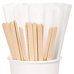 5.5 Inch 1000 Pcs Paper Wrapped Coffee Stirrers, Individually Wrapped Coffee Stirrers, Wrapped Stir Sticks Disposable Wood Coffee Sticks