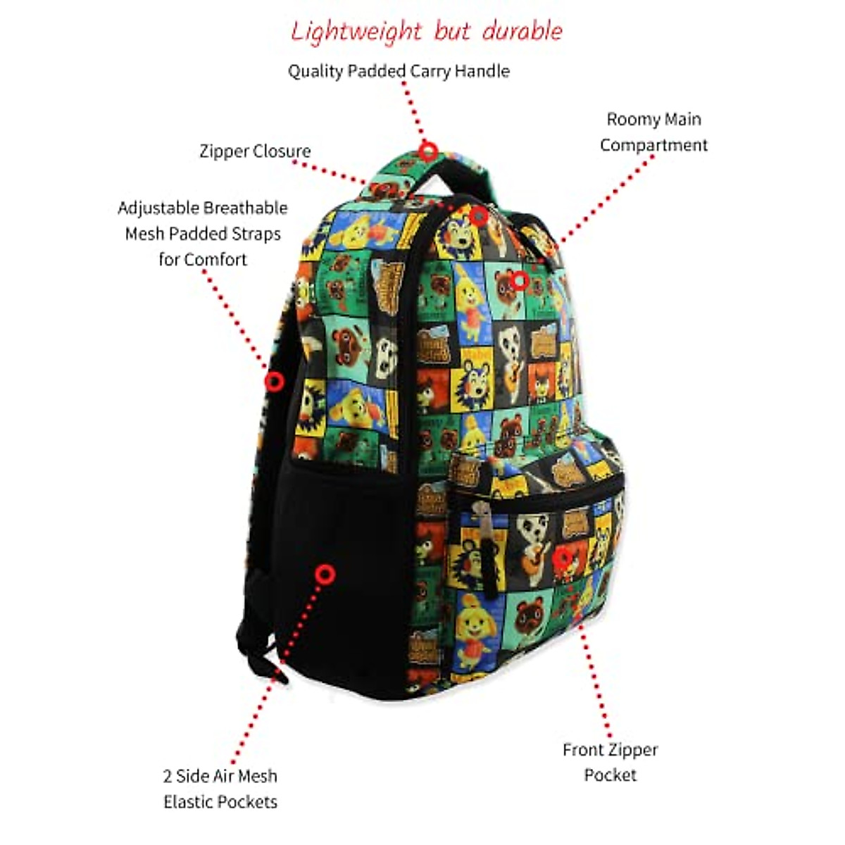 Nintendo Animal Crossing Kids 16 Inch School Backpack (One Size, Black)
