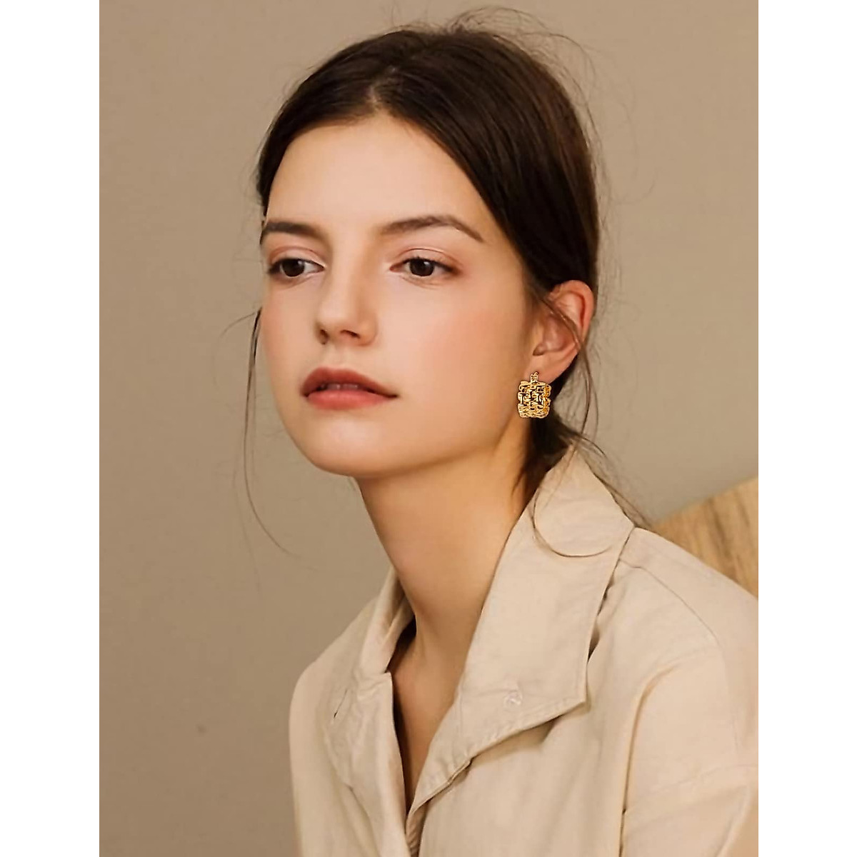 WOWORAMA Filigree Hoop Earrings for Women 14K Gold Chunky Hoops Wide Braided Huggie Hoop Earrings Round Ball Hoop Earrings Boho Trendy Minimalist Earrings - Gold Braid Hoops