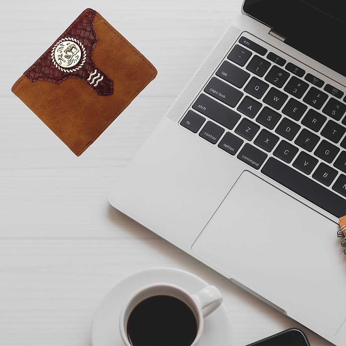 Small Genuine Brown Leather Bifold Wallet with Praying Cowboy Medal, Minimal Thin Folding Wallets with Coin Pocket, Thoughtful Gifts for Men and Women, 4.25 Inches