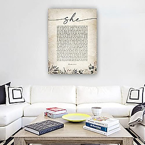 Proverbs 31 10-31 Bible Verse Canvas Wall Art Bible Verse Posters for Kitchen Giclee Artwork Rectangular Pictures Painting Prints Photo Canvas Decor for Office Wall Decorations for Bedroom (16x24inch(40x60cm),Framed)
