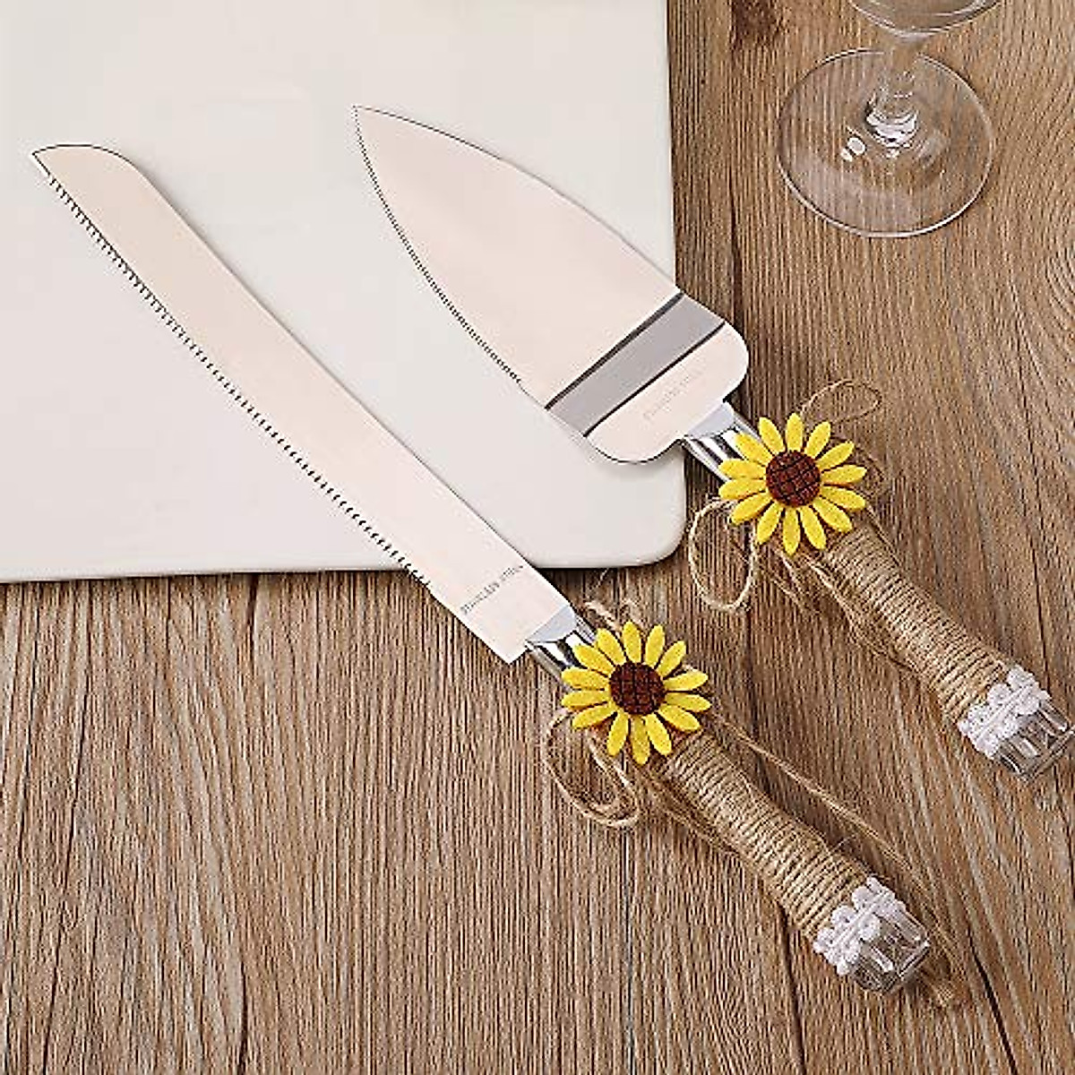 Barelove Professional Wedding Cake Knife & Server Set, Stainless Steel Rustic Cakes Bread Cutter Serving with Sunflower Decor, Ideal for Anniversary Engagement Birthday Party Gift