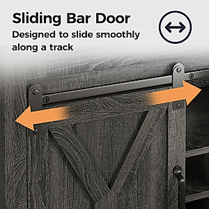 RoyalCraft Farmhouse Buffet Cabinet with Storage, 52'' Wine Bar Cabinet with Sliding Barn Door, Liquor Coffee Bar Cabinet and Sideboard for Kitchen, Dining Room, Rustic Dark Grey