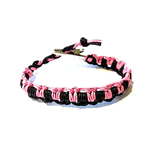 Hempnotic Jewelry Pink and Black Woven Interlocked Adjustable Alligator Clip Hemp Bracelet - Handmade