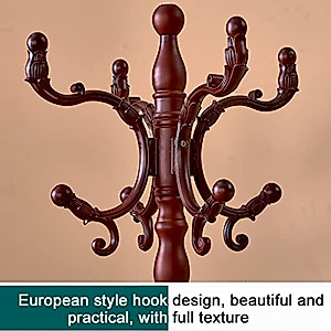 XIMSPHY Coat Rack Freestanding, Wooden Tree Coat Racks with Sturdy Round Base and 14 Hooks, Mahogany Vintage Coat Rack for Bedroom Living Room Office, for Hats Bags Coats, 185x43cm