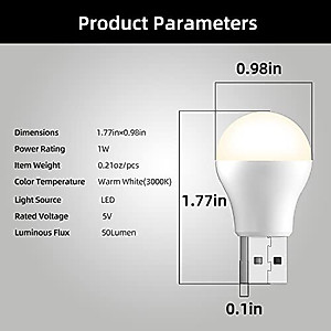 GANA Night Light for Kids, Comfortable LED Warm White Light Source (3000K) - Suitable for All USB Output Ports, Mini Portable Emergency Light, for Bedroom, Bathroom, Stairs or Camping (6PACK)…
