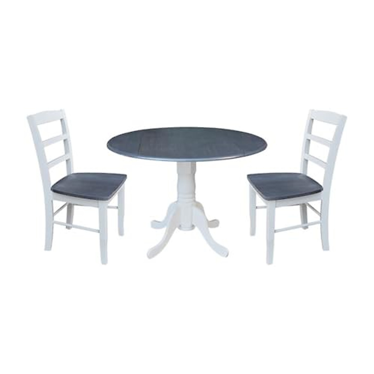 IC International Concepts 42" Dual Drop Leaf Dining 2 Table and chairs, Onesize, White/Heather Gray