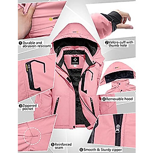 GEMYSE Girl's Waterproof Ski Snow Jacket Fleece Windproof Winter Jacket with Hood (Coral Pink,10/12)