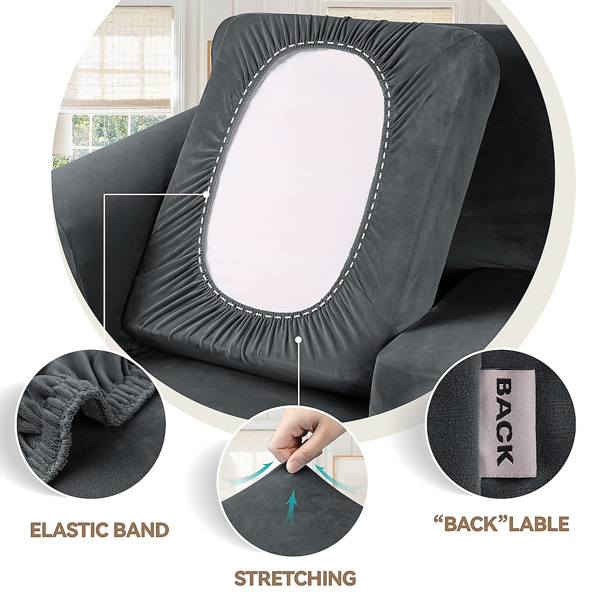 WEERRW Velvet Couch Covers for 2 Cushion Couch Sofa - High Stretch Luxury Velvet Plush 3 Pieces Sofa Slipcovers with Elastic Bottom, Furniture Protector for Pets, Machine Washable, Dark Grey, Medium