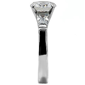 Marimor Jewelry 3 Carat Round and Baguette Cut Cubic Zirconia Stainless Steel Engagement Ring Women's Size 7