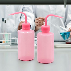 Heylcm 2Pcs 250ml Plastic Wash Bottle with Cap, 8.5oz Pink Narrow Mouth Tattoo Wash Bottle No Spill Safety Squeeze Squirt Bottle with Straw Funnel for Lab Gardening Tattoo Supplies(250ml, Pink)