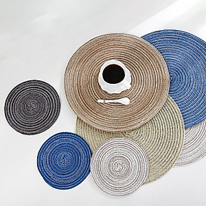 Round Dinner Table Centerpiece Placemats Washable Woven Vinyl Placemats for Dining Table Easy to Clean Plastic Placemats Dark Place Mats