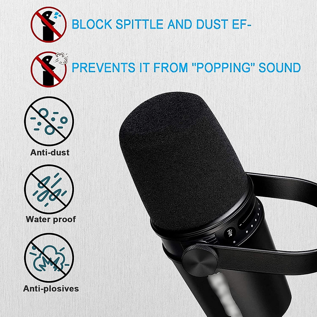 Boseen Microphone Foam Windscreen for Shure MV7, Mic Cover Microphone Windscreen for MV7 Professional Mic Foam for Recording, 3PCS