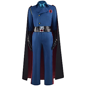Cobra Commander Costume Adult Blue Uniform Jacket Pants Cloak with Belt for Halloween Cosplay (Large, Full Set)