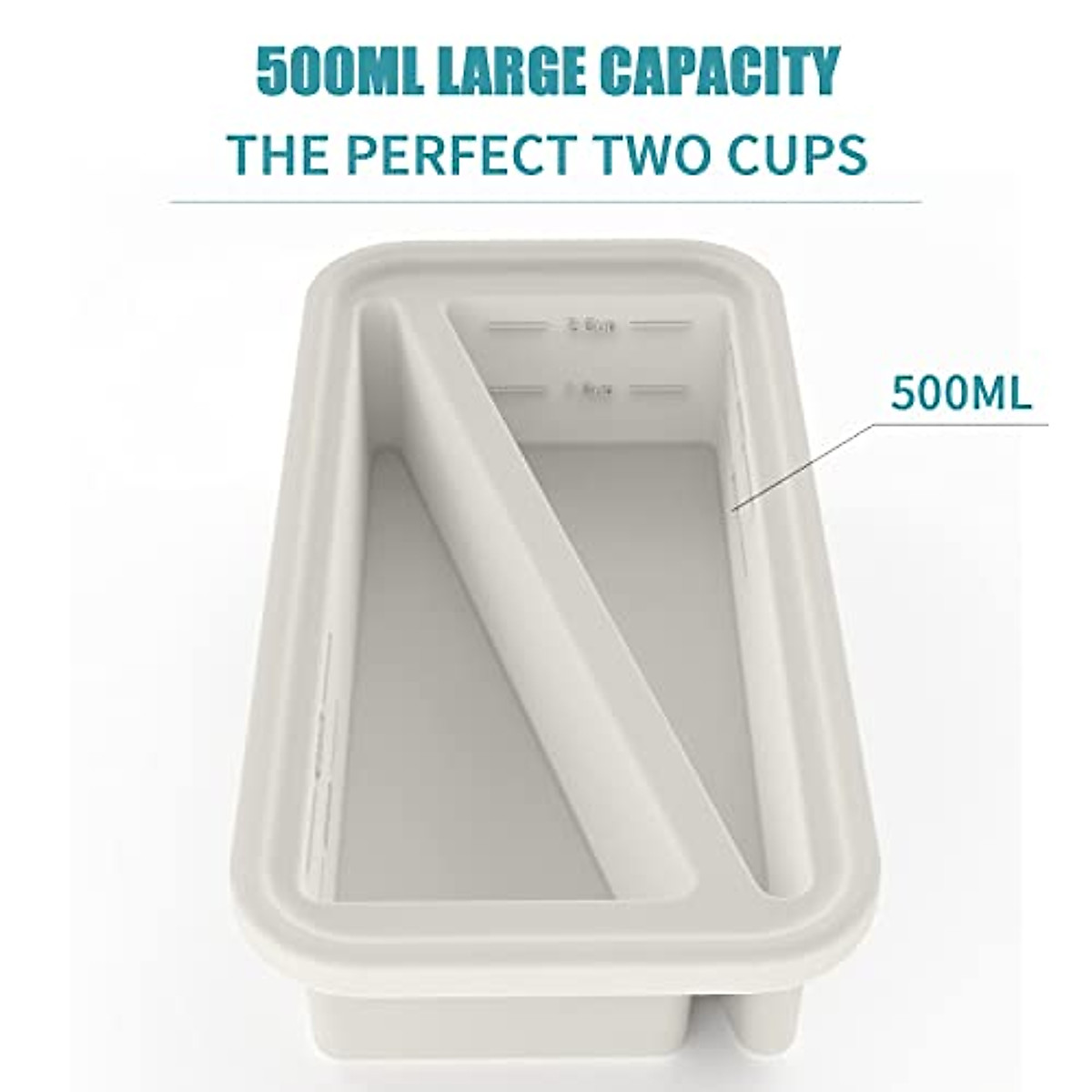 Silicone Freezer Tray with Lid - Food Freezer Container, Makes 2 Portions 2 Cup+4 Portions 1 Cup Cube Portion, Ice Cube Tray for Soup Sauce Meal Prep, Soup Trays with Date Slider-2 Pack