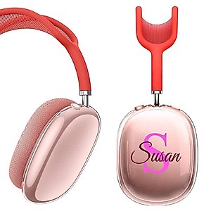 Custom Name & Initial Crystal Clear Case for Apple AirPod Max，Thin Customized Signature Transparent Protective Ear Cup Covers (Clear Pink)