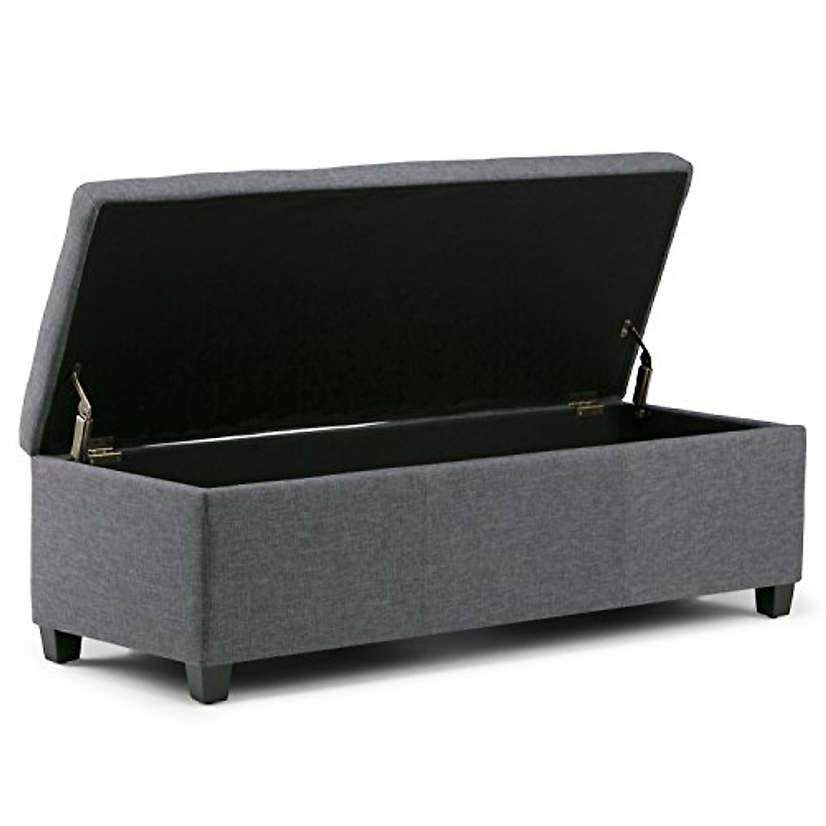 SIMPLIHOME Avalon 48 Inch Wide Rectangle Lift Top Storage Ottoman Bench in Upholstered Slate Grey Linen Look Fabric with Large Storage Space, For the Living Room, Entryway, Bedroom, Contemporary