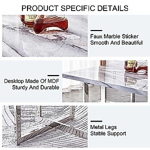 TesNus Marble Dining Table, Modern Rectangular Faux Marble Dining Table for 6 with Metal Legs for Kitchen Dining Living Room (Grey+Sliver)