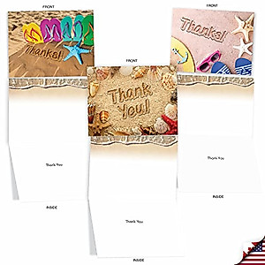 Beach Notes - 10 Assorted Thank You Cards with Envelopes (4 x 5.12 Inch) - Box of Gratitude Beach Theme Greeting Cards - Tropical Vacation, Ocean Notecard Stationery Set AM6113TYG-B1x10