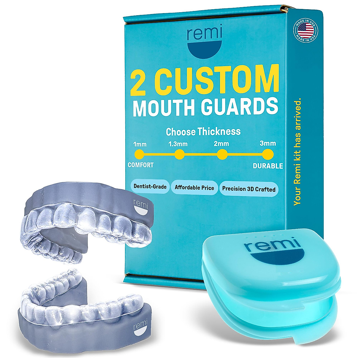Remi (GrindGuardN) Two Mouth Guards for Grinding Teeth at Night. Dental Grade at-Home Moldable Guard Kit (Top & Bottom Set) (2 Mouth Guards for Teeth Grinding)