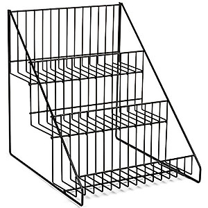 Displays2go Set of 2 Wire Store Fixtures, Countertop Retail Display Rack, 3 Tiers, Open Shelf (Black Steel)