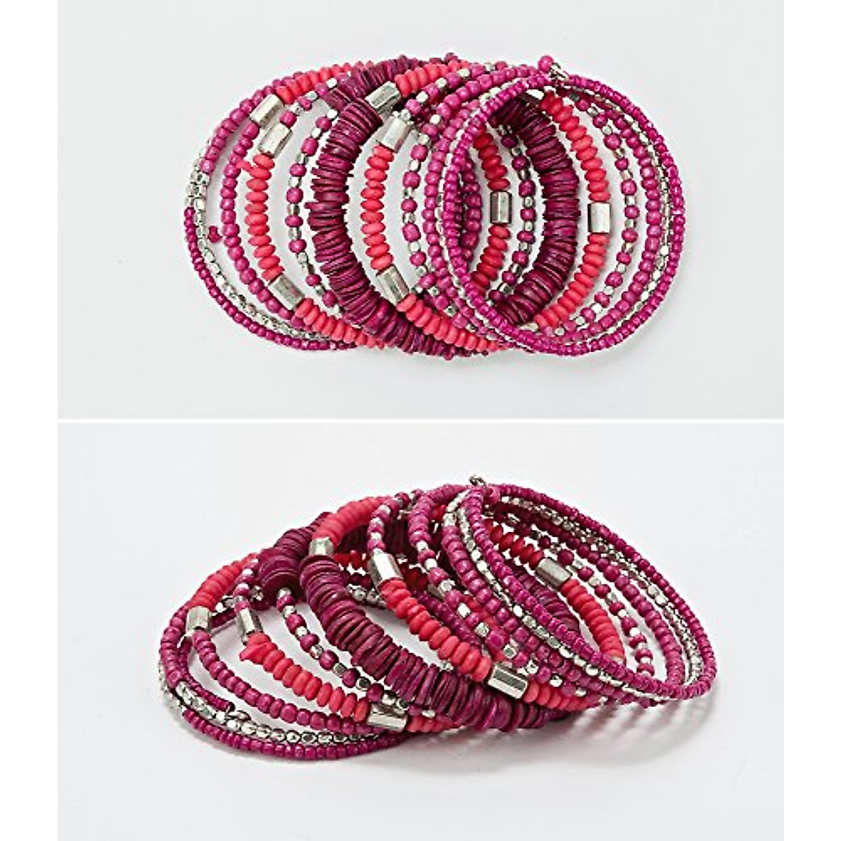 SPUNKYsoul Handmade Bohemian Coil in Shocking Hot Pink and Silver Bracelet for Women Collection