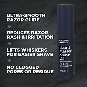 Grooming Lounge Beard Master Shave Oil - Eliminates Razor Drag and Burn - No Clogged Pores or Residue - Can be Used Solo or With a Cream - Translucent Solution - No Parabens - Cruelty Free - .5 oz