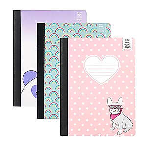Yoobi Composition Notebook Set - 3 Pack of Composition Notebooks, 100 Sheets Each, Kids Notebooks College Ruled - Rainbow, Frenchie Polka Dot, Pando Unicorn Notebooks - 7.5" x 9.75", 3 Pack