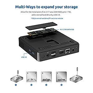 Bmax Mini PC 6GB DDR3/64GB eMMC Celeron N3350 (Up to 2.4 GHz) Support 512GB/2TB M.2 SSD Expansion, HDMI+VGA Port 4K HD Dual Display, 2.4G/5G Dual WiFi BT4.2, Micro Computer B1 Plus
