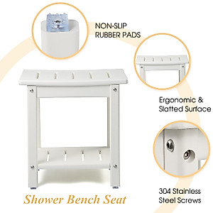 Apolimi Shower Chair, HDPE Shower Bench for Inside Shower to Sit On It, Shower Stool with Storage Shelf 2-Tier Spa Stool for Elderly,Water Resistant & Non-Slip Design Shower Seat Bench(White S Size)