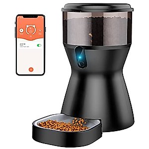 Automatic Cat Feeders, 4L Automatic Cat Food Dispenser with APP and 2.4G WiFi, Timed Pet Feeder Program 1-10 Meals Control, 10s Voice Recorder, Auto Cat Feeder for Cat and Dog, Black
