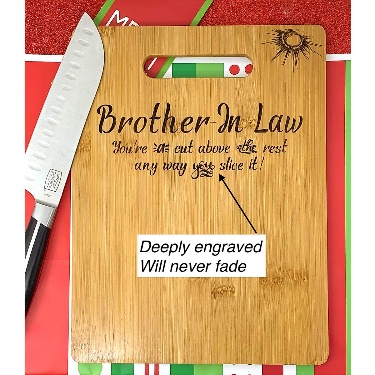 Gift for Brother-in-Law Birthday, Christmas Engraved Bamboo Cutting board 9” x 12”