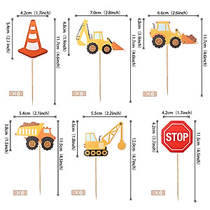 36 PCS Construction Cupcake Toppers Stop Sign Dump Truck Excavator Tractor Party Cake Food Picks Decorations for Construction Theme Baby Shower Kids Birthday Party Supplies
