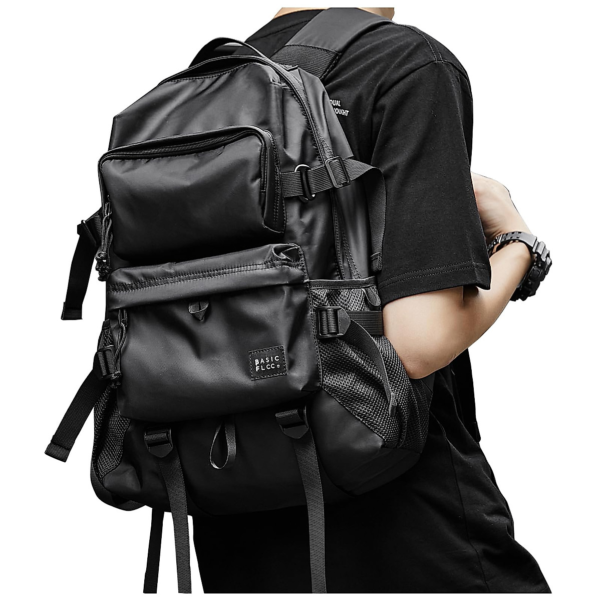 Simple Mens Backpacks for Working with Laptop Compartment,Camping Rucksack School Backpack Bookbag for Men College Students,Lightweight Durable Hiking Travel Computer Bag Fits 15.6 Inch Notebook,Black