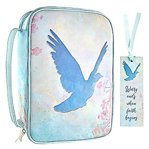 Light Blue Dove Bible Cover, Bible Case with Bookmark, PU Leather Bible Case for Women, Bible Carrying Case, Book Carrying Case, Large Bible Cover, Bible Book Cover, Bible Bags, Bible Bag